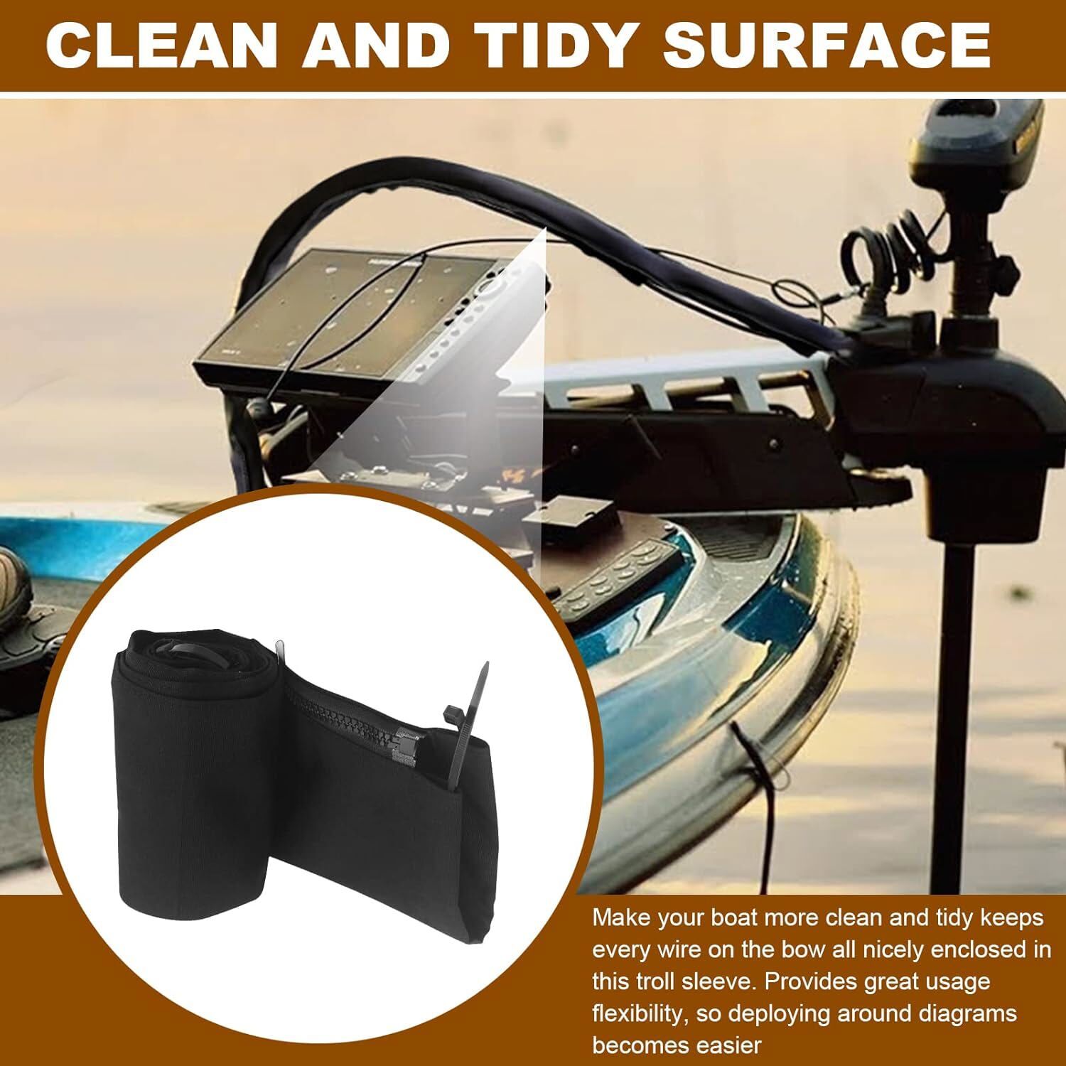 48" Zippered Rigging Sleeve ZRS-1-DP Casing Black Trolling Motor Cable ...