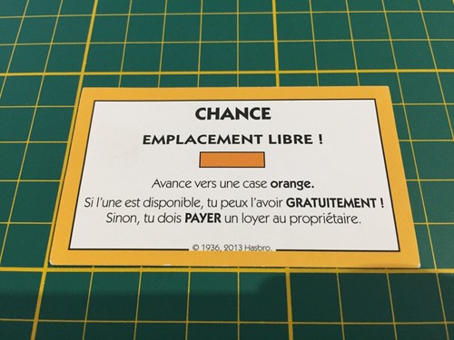 Carte chance libre orange jeu Monopoly Junior Hasbro Gaming #A65 | eBay