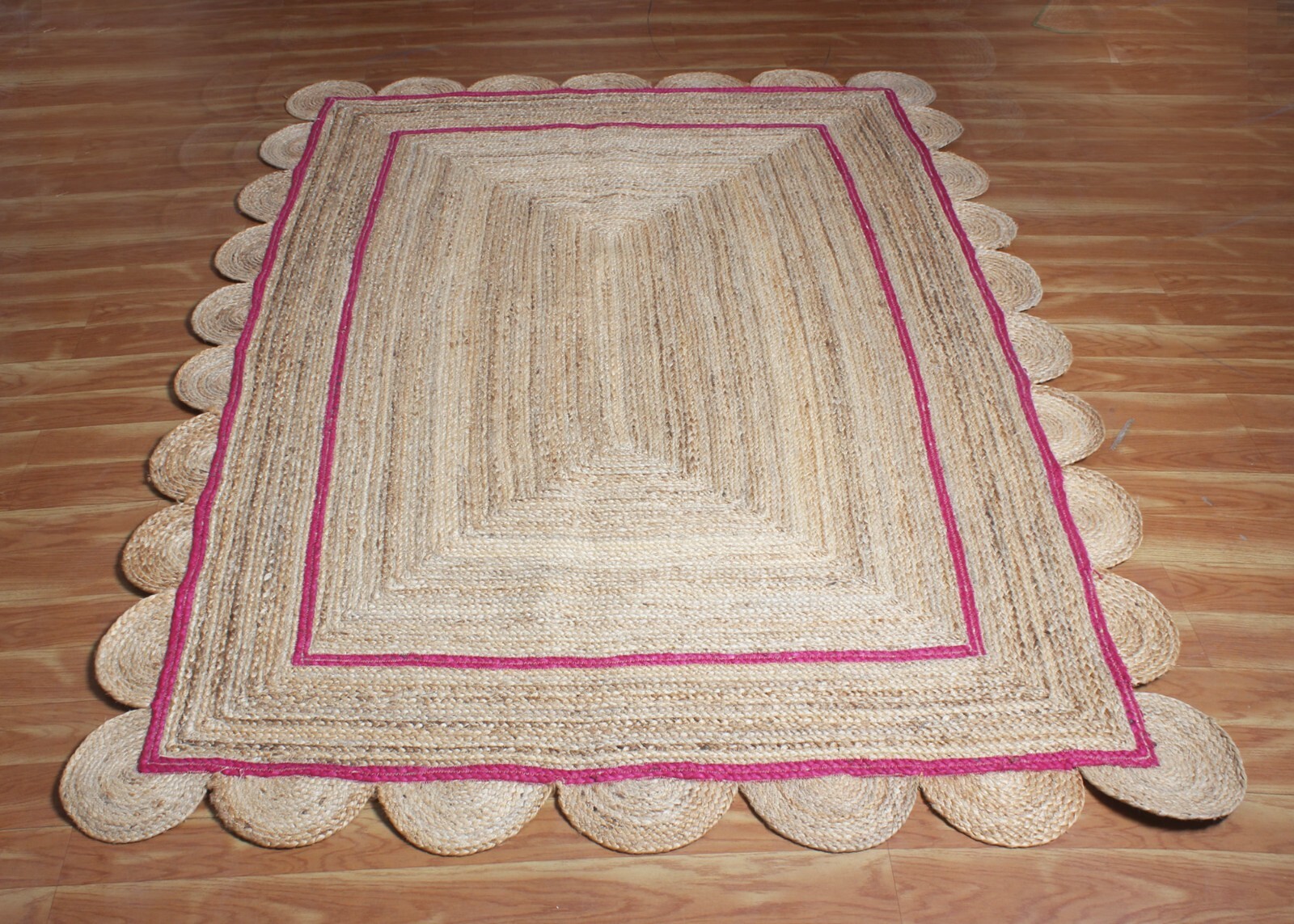 Scalloped Natural Jute Runner Hand-Braided Living Room Kilims Area Rug ...