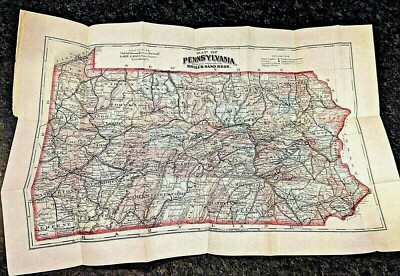 Beautiful Late 1800s Full Color Pennsylvania Map - measures 12 inches x ...