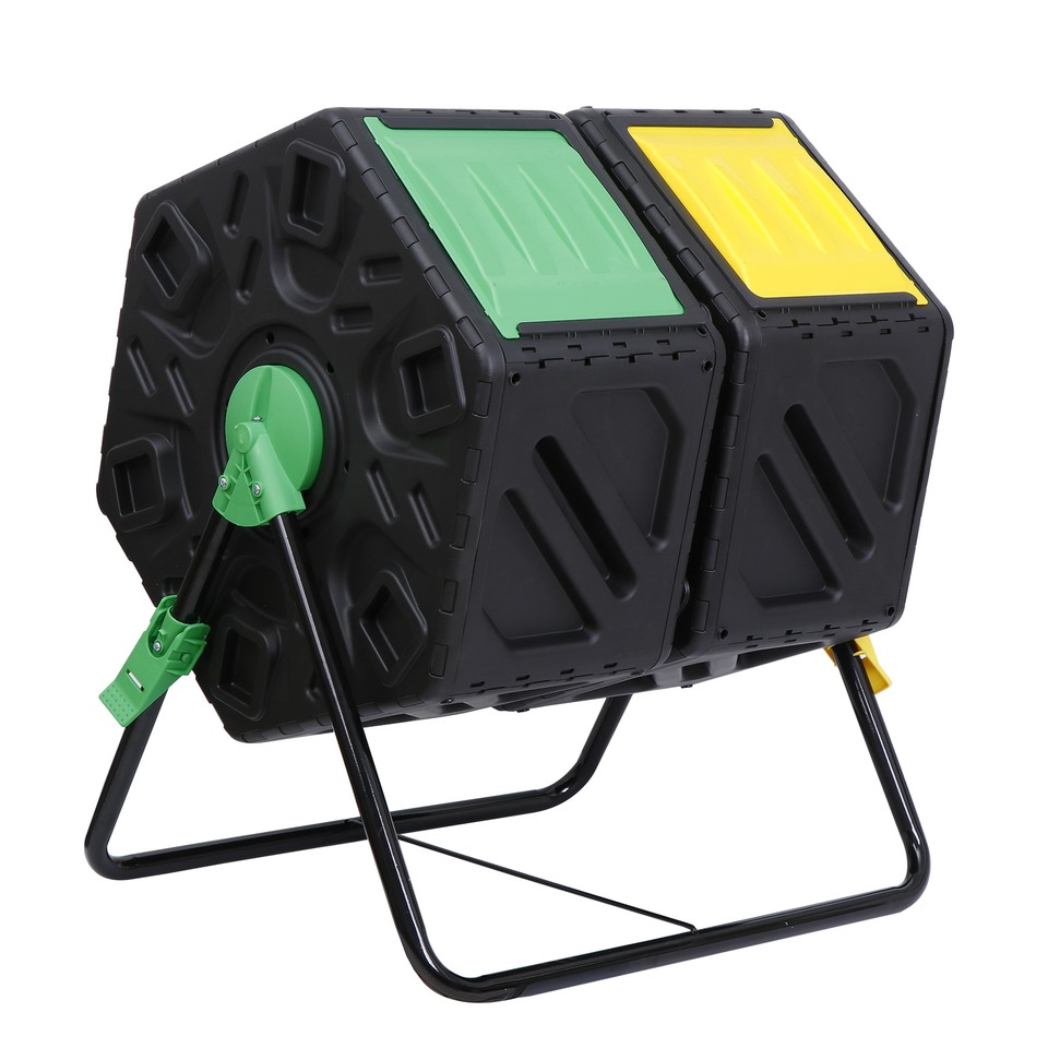 2X 37Gal Large Chamber Compost Tumbler Composter w/ 2 Sliding Doors 360 ...