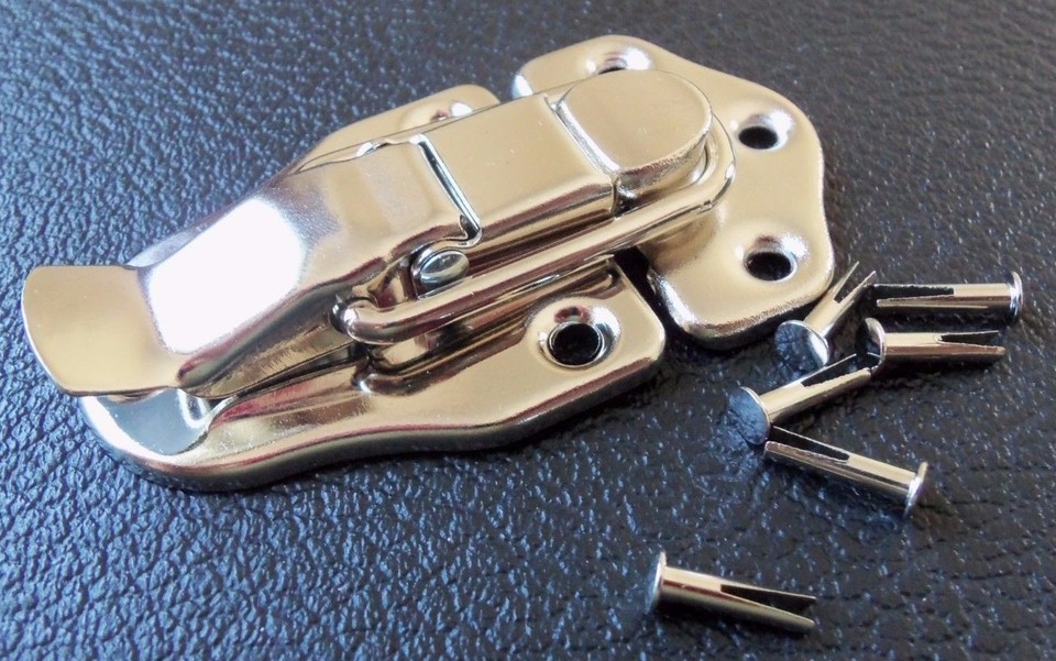 LARGER Draw Latch NICKEL Guitar/Instrument Case Gibson Fender w/ rivets ...