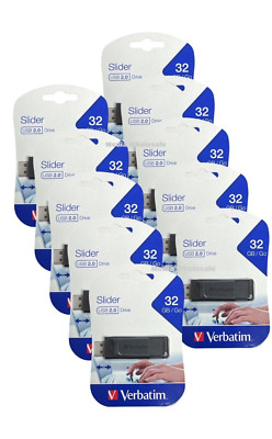 Verbatim 10PK USB 32GB Slider Flash Drive 2.0 Black Memory Stick ...