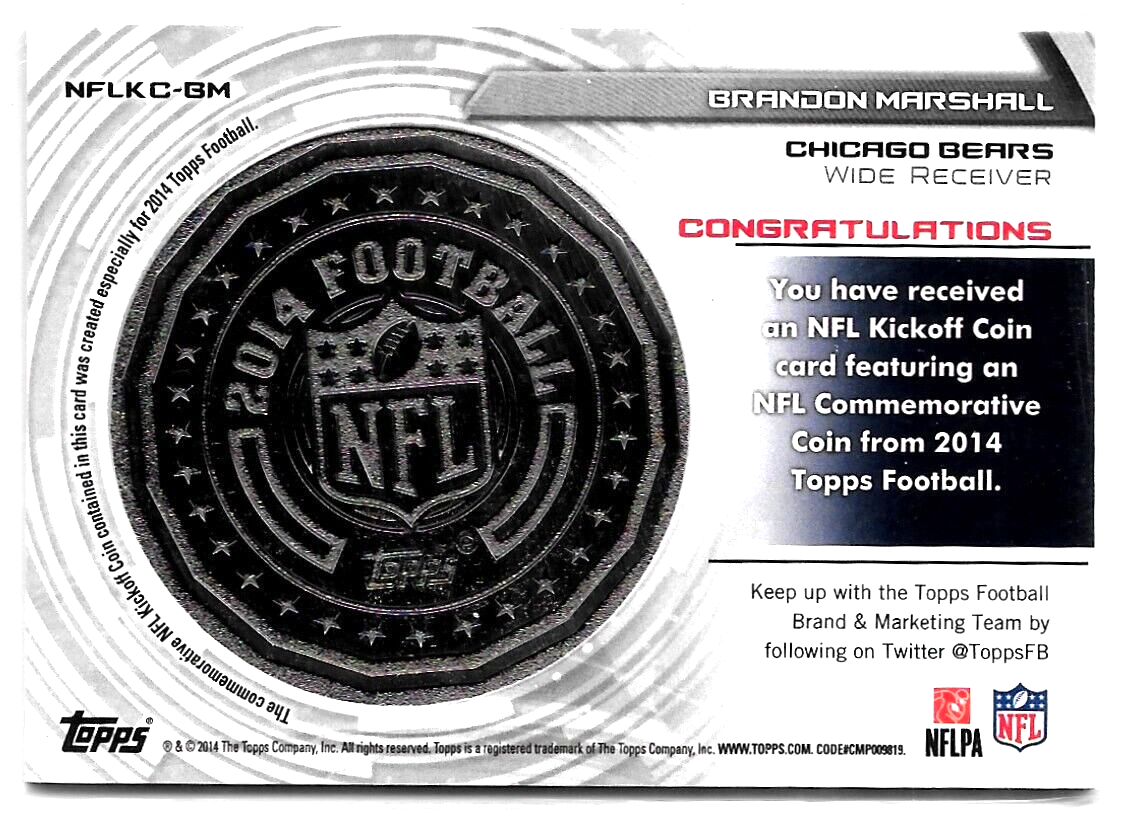 2014 Topps - NFL Kickoff Coin Card #NFLKC-BM Brandon Marshall for sale ...