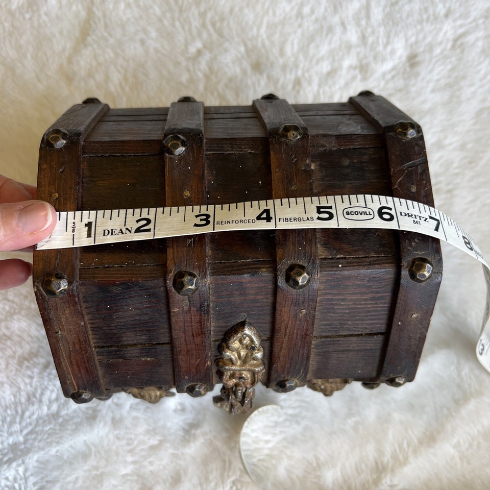 Vintage Wood Keepsake Jewelry Box Treasure Chest Lion Head Medieval ...
