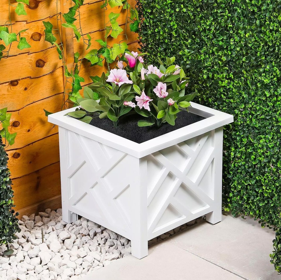 Lattice Design Square Planter Box 37cm Plastic Decorative Flower Plant ...