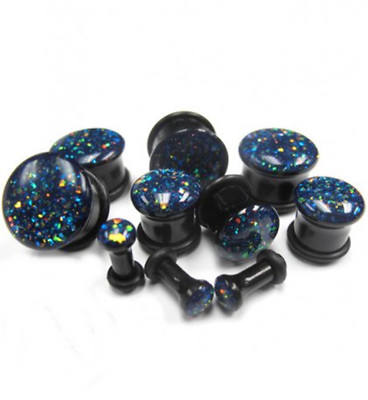 PAIR-Glittered Black Acrylic Single Flare Ear Plugs 14mm/9/16" Gauge | eBay