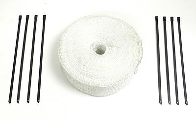 25FT UNIVERSAL ENGINE HEADER MANIFOLD WHITE HEAT WRAP W/ 8 BLACK STEEL ...