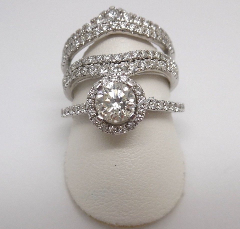 3.20Ct White Round Stone Engagement Ring Set & Ladies Wedding Band In ...