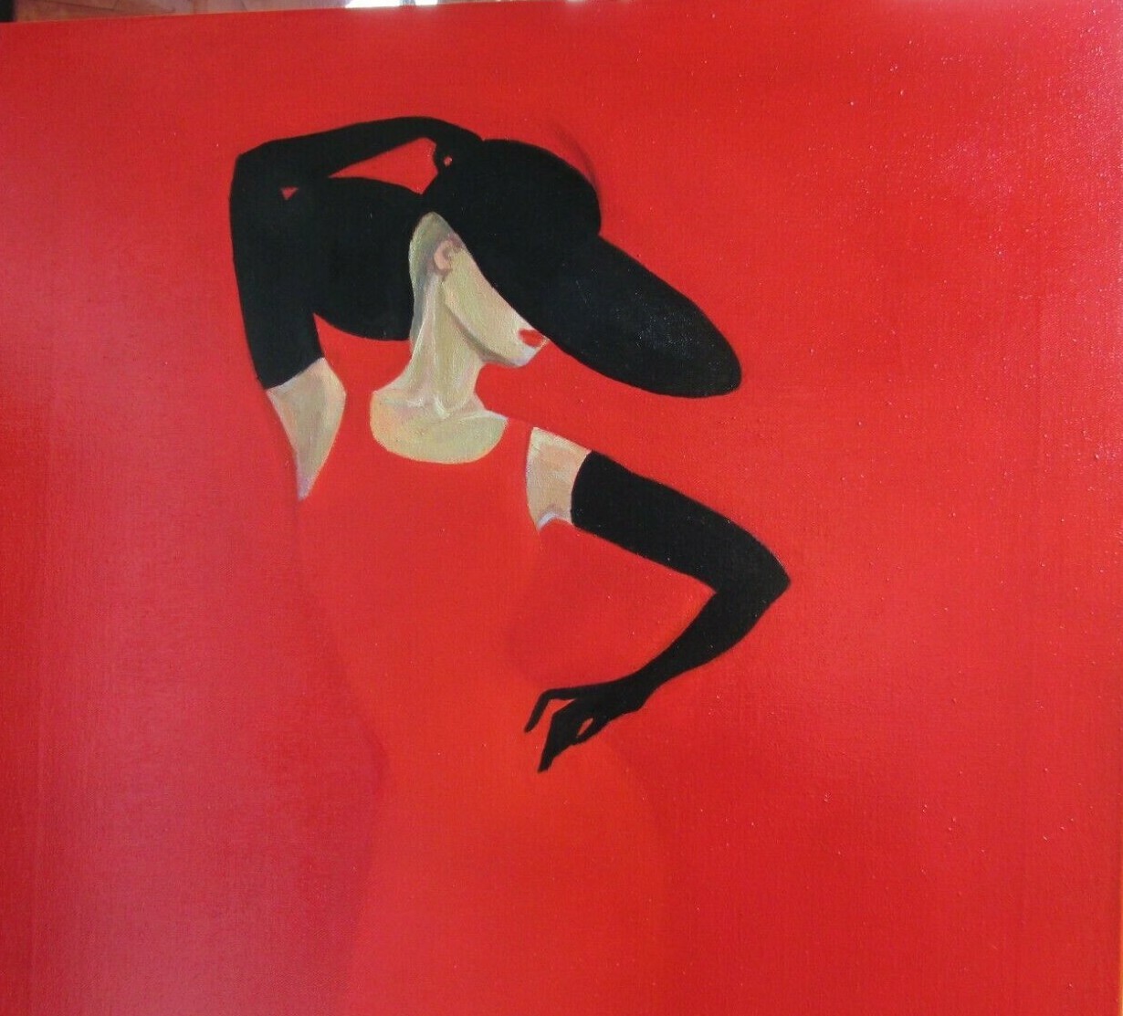 Lady in red on Red painting Original canvas art Author work Colorful ...