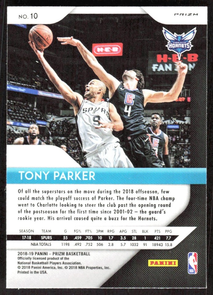 2018-19 9178B Panini Prizm HYPER PRIZM Tony Parker Charlotte Hornets ...
