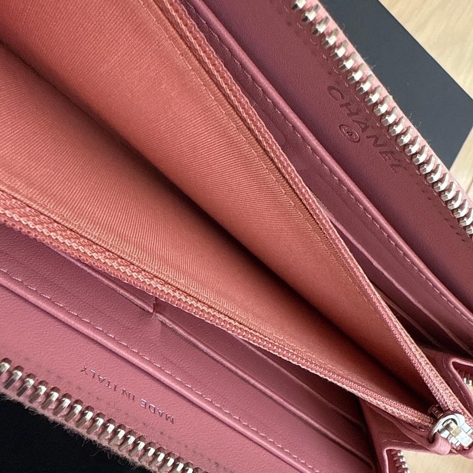 CHANEL Camellia Pink Long Wallet Box Card Dust Bag Excellent Condition ...