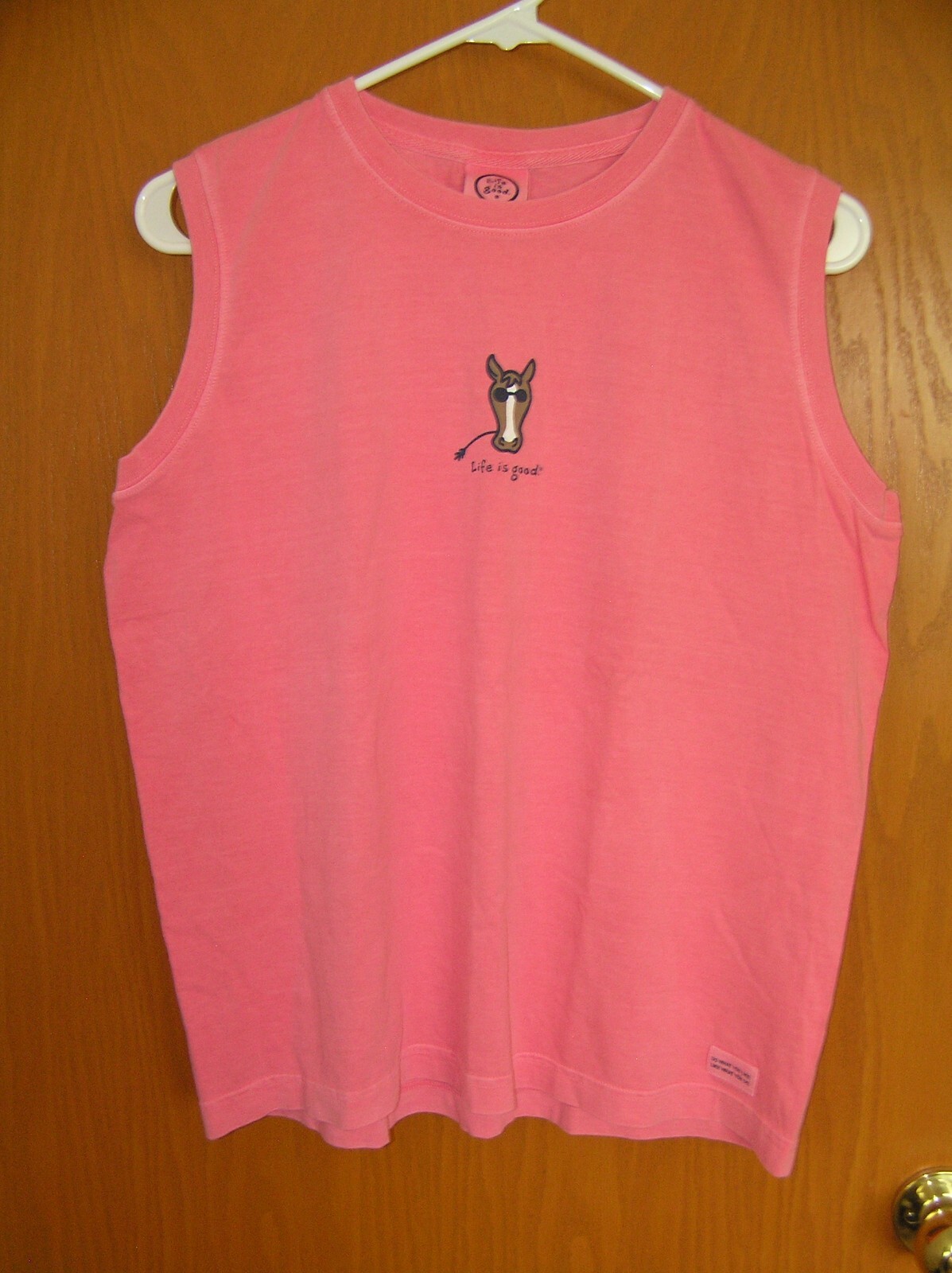 NEW ORIGINAL LIFE IS GOOD PINK HORSE SLEEVELESS T-SHIRT TANK SZ MEDIUM ...