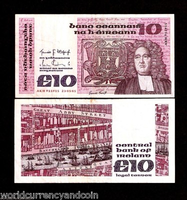 IRELAND REPUBLIC 10 POUNDS P-72 1985 RARE DATE Irish SWIFT SHIP MONEY ...