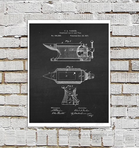 Blacksmith tools tongs anvil patents set of 4 prints chalkboard wall ...