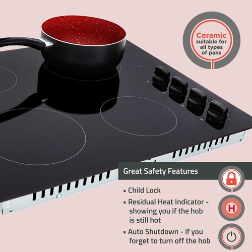 Cookology Ceramic Hob 60cm with 4 Cooking Zones & Dial Controls - Black ...