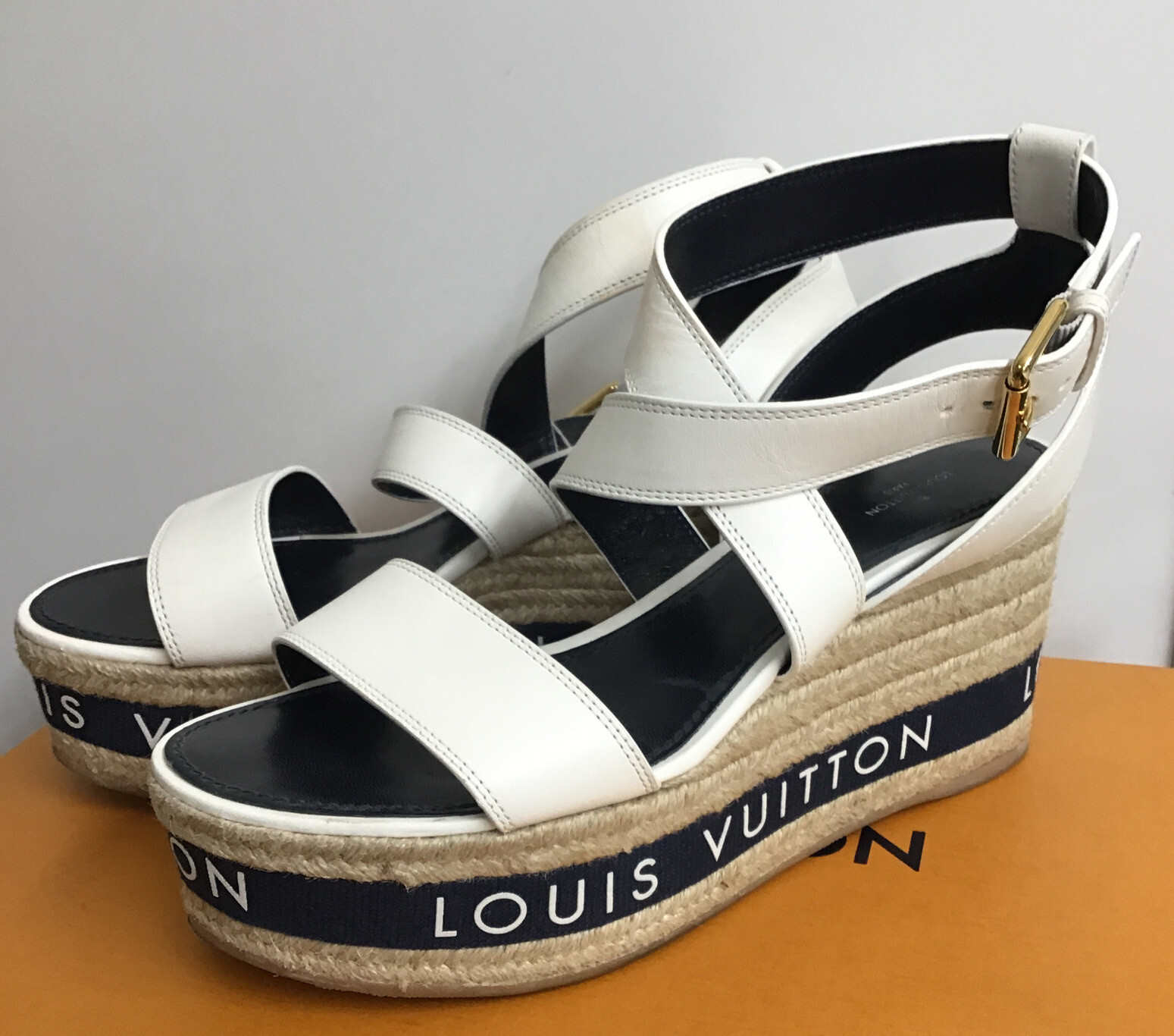 Louis Vuitton Wedge White Leather Stack Rope Louis Vu… - Gem