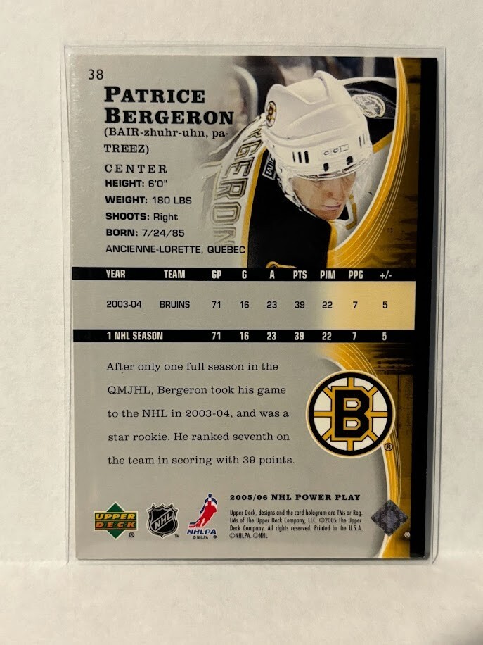 Patrice Bergeron 2005-06 Upper Deck Power Play Card # 38 | eBay
