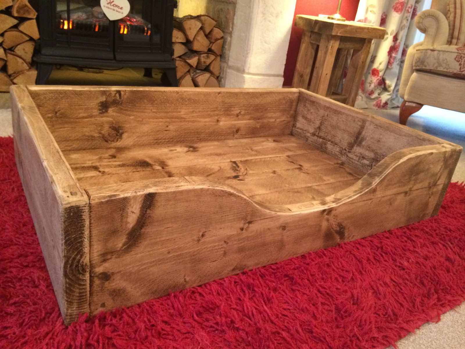 CHUNKY RUSTIC FARMHOUSE SOLID WOODEN DOG BED - ALL SIZES | eBay UK