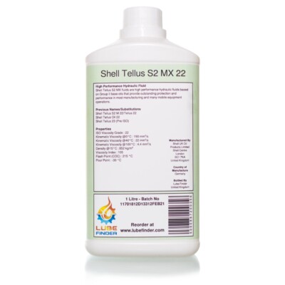 1L Shell Tellus S2 MX 22 (S2 M 22/Tellus 22/23) ISO VG 22 Hydraulic ...