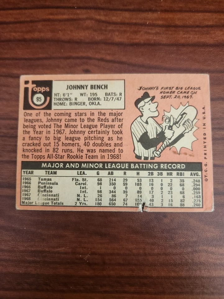 1969 Topps Johnny Bench card #95 | eBay