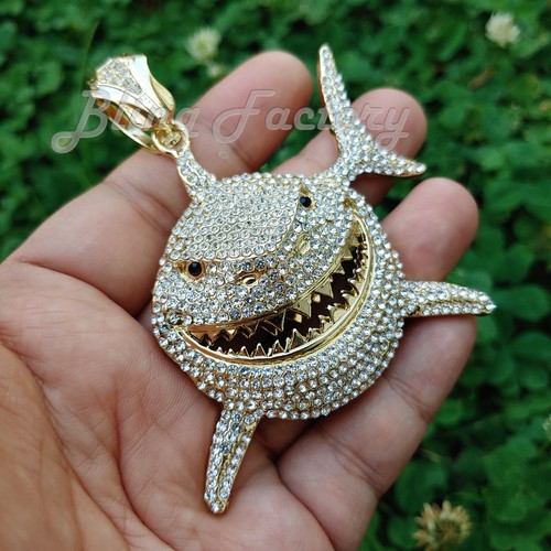 6ix9ine Iced Shark Pendant & 18" Iced Cuban & 1 Row Chain Bling ...