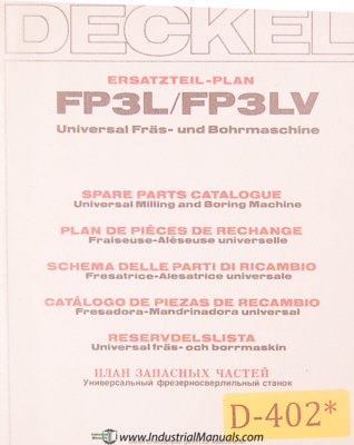 Deckel FP3L FP3LV Universal Milling Boring Spare Parts Manual Year ...
