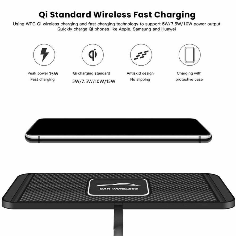 Car QI Wireless Fast Charging Charger Mat Non-Slip Pad Holder For Smart ...