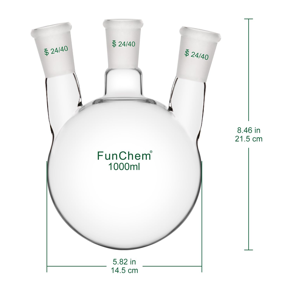 Three Necks round Bottom Flask RBF, Glass 3-Neck Boiling Flask with 24/ ...