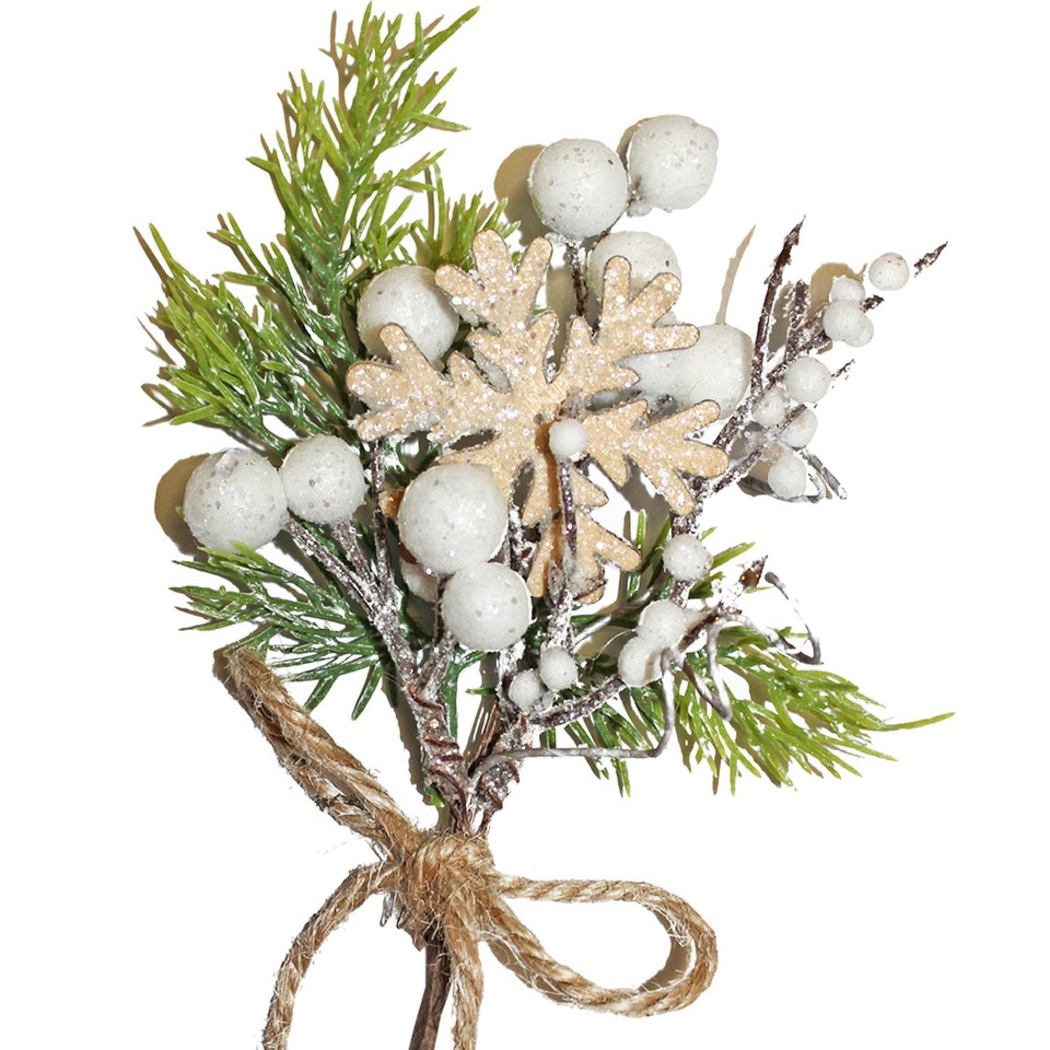 Christmas Artificial White Frosty Berry, Snowflake Spray Stem Picks ...