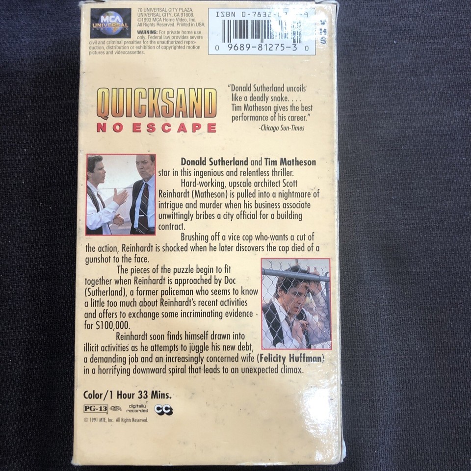 Quicksand: No Escape (VHS, 1993) 96898127530| eBay
