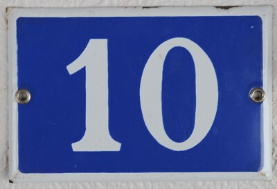 Old blue French house number 10 door gate plate plaque enamel steel ...