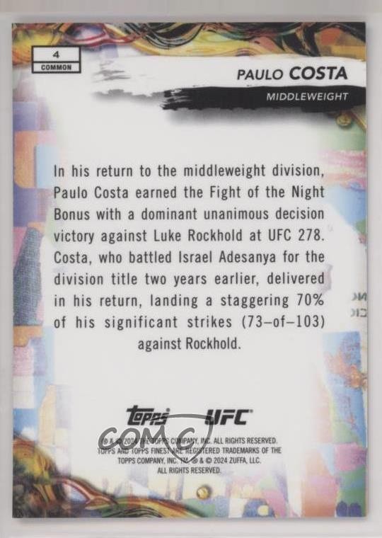 2024 Topps Finest UFC Common Red Refractor /10 Paulo Costa #4 | eBay