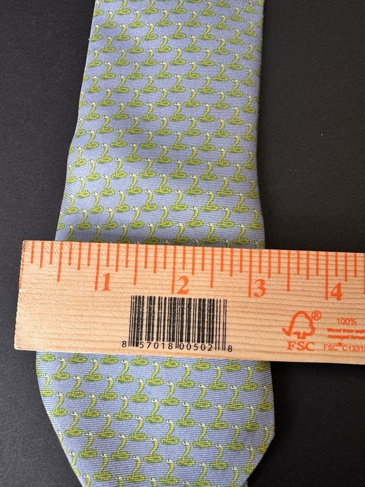 Men’s Cucita A Mano Italian Silk Tie Light Blue with Green Snake Hand ...