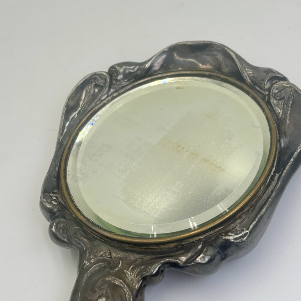 Antique Art Nouveau Hand Mirror Floral Motifs Woman Repoussé Design ...