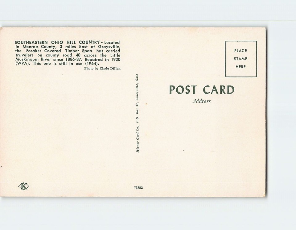Postcard Foraker Covered Bridge, Southeastern Ohio Hill Country ...