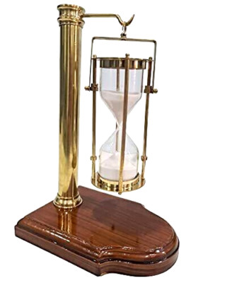 Nautical Brass Hanging Sand Timer on Wood Base White Sand Unique Decor ...