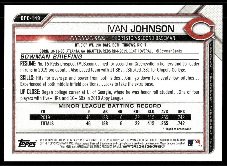 2021 Bowman 1st Edition Ivan Johnson G3 Cincinnati Reds #BFE-149 | eBay