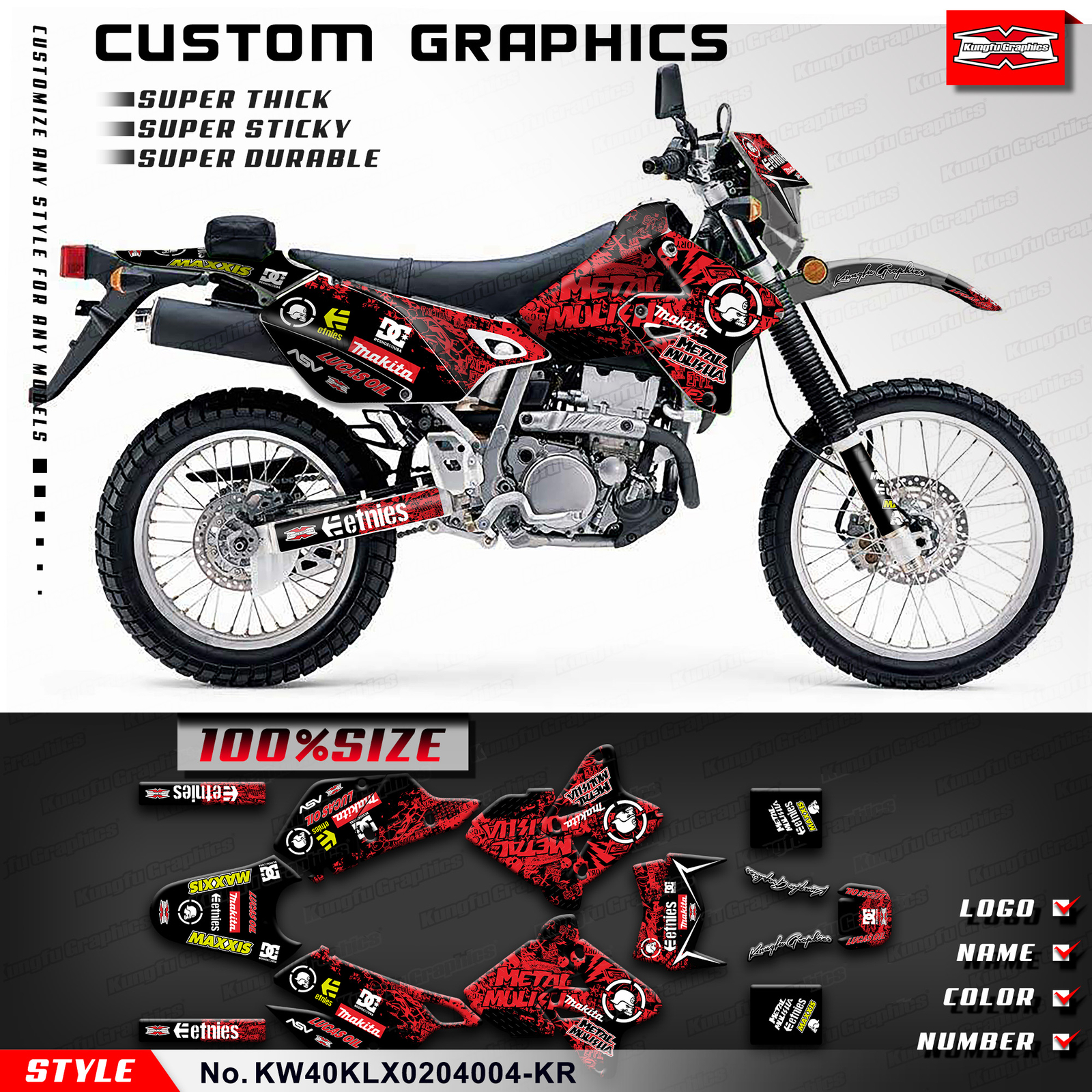 Motorcycle Stickers Vinyl Wrap Kit for KLX400R KLX 400 R 2002 2003 2004 ...