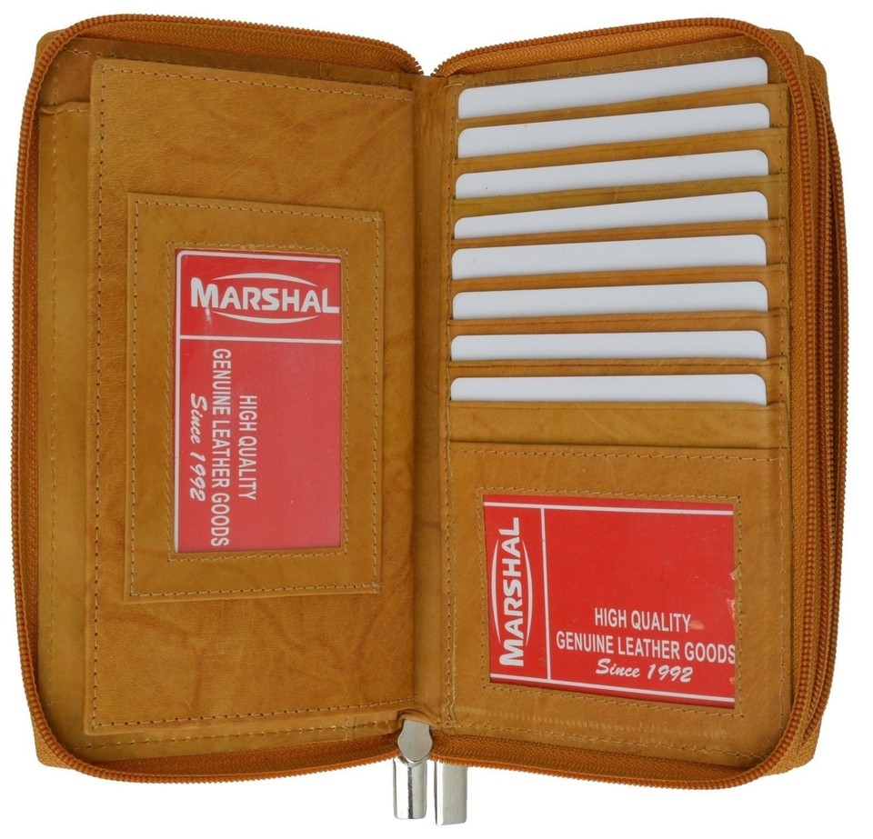 Genuine Leather Checkbook Secretary Wallet 2 Zipper Credit Card ...