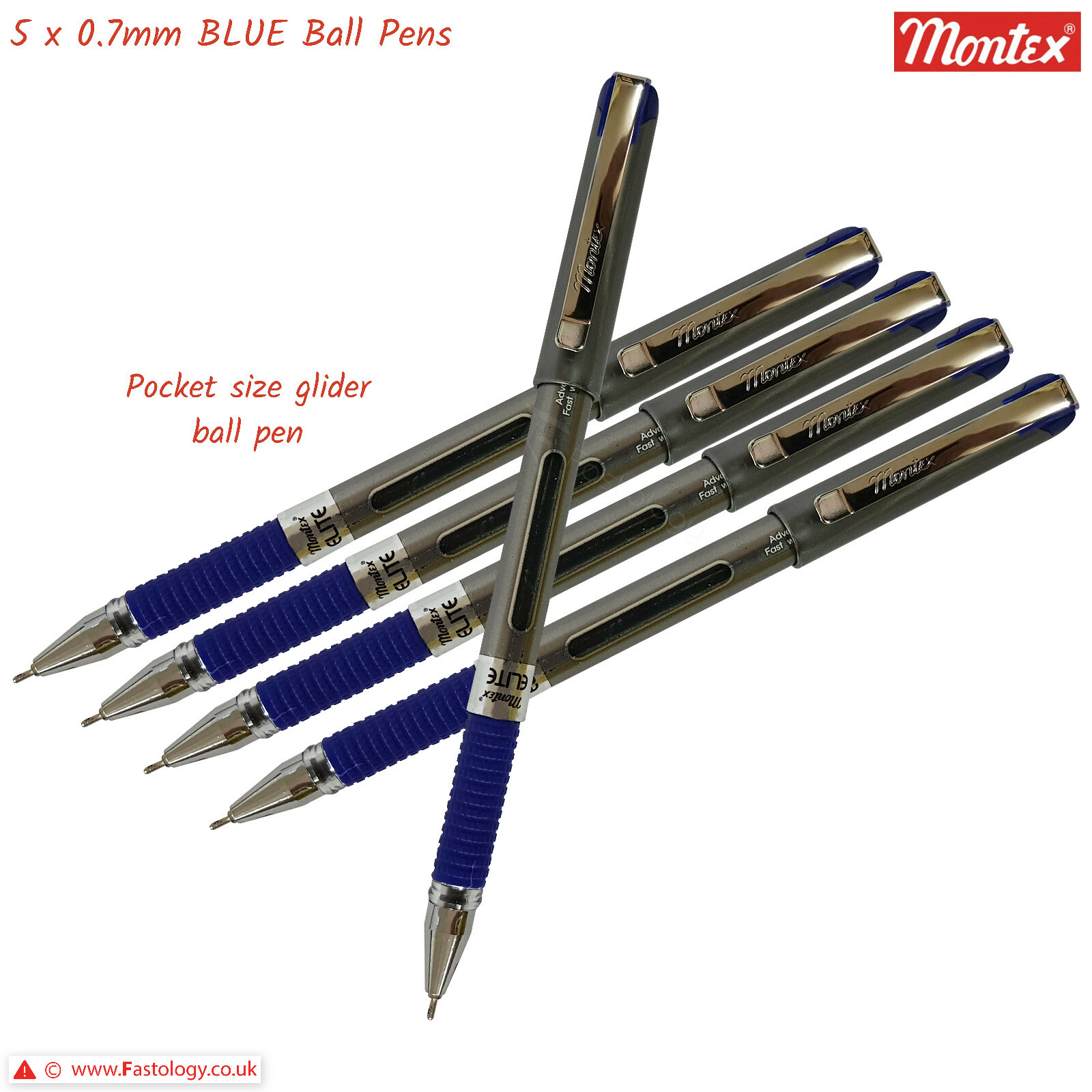BLUE BALLPOINT PENS 0.7mm Fine MONTEX Elite x5 x10 Quality Ball Pens ...