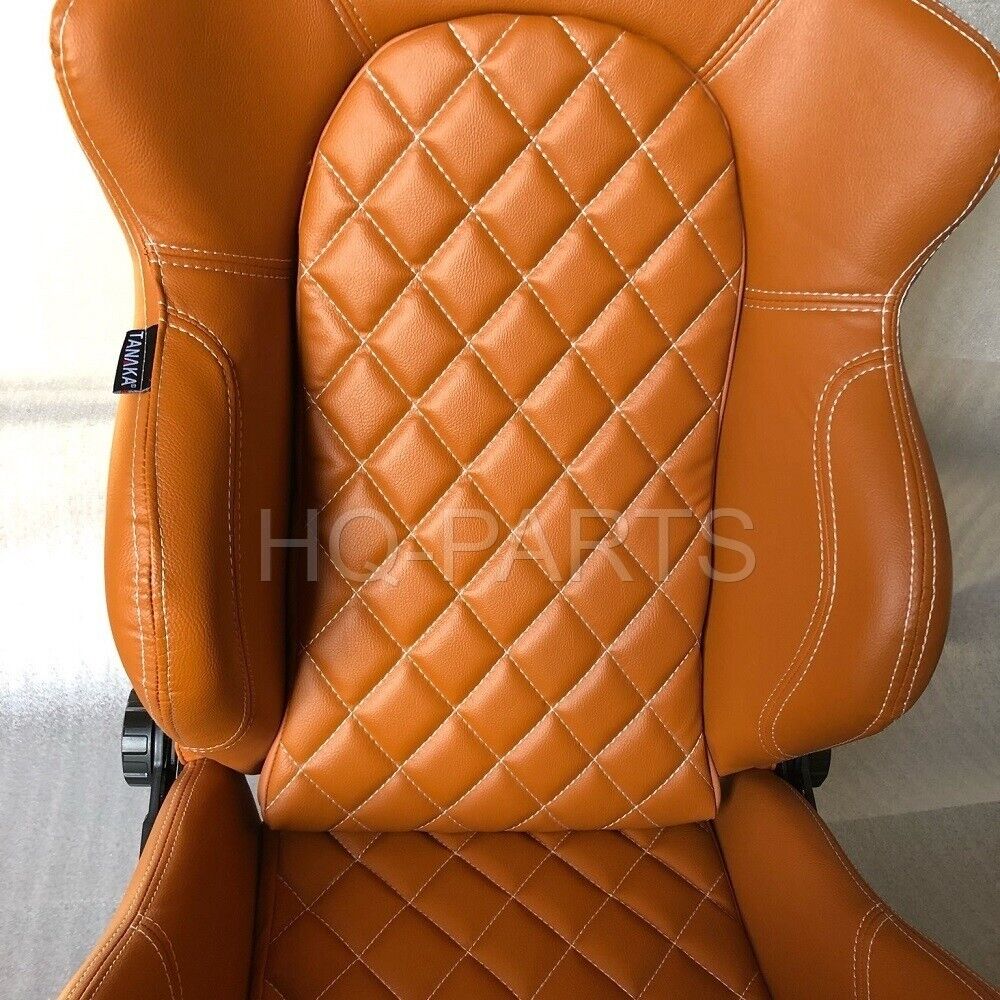 2 X TANAKA TAN PVC LEATHER RACING SEATS RECLINABLE + DIAMOND STITCH ...