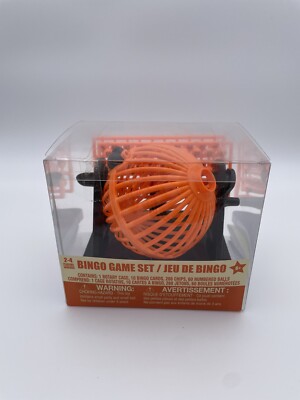 Mini BINGO Game Set Orange Plastic Rotary Cage, Bingo Cards, Chips ...