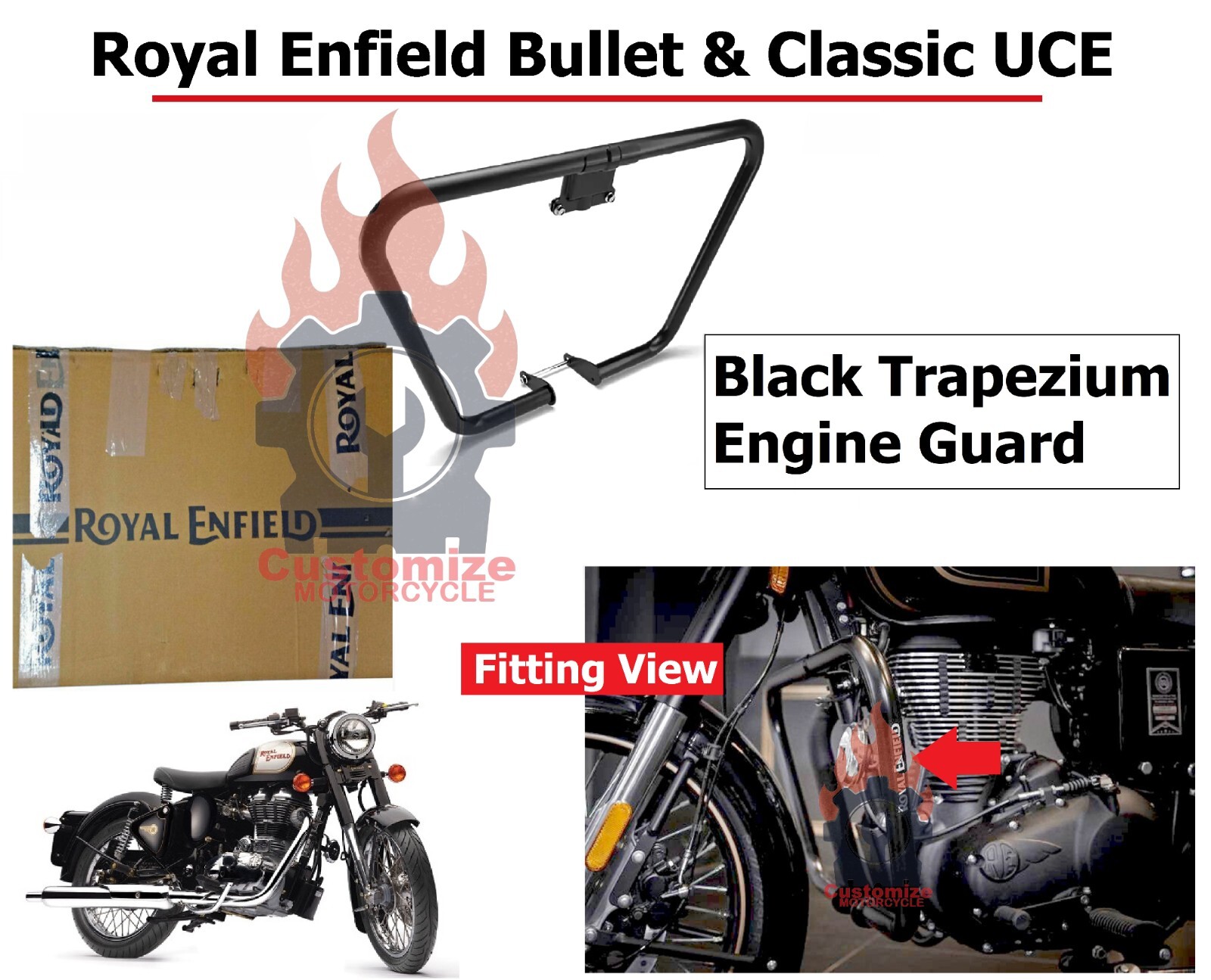 Royal Enfield "Bullet & Classic UCE" Black Trapezium "Engine Guard" | eBay
