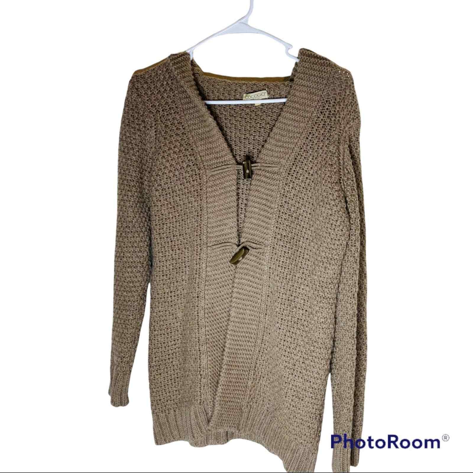 Cocogio Tan Sweater W/ Hood Hand Knit Size M - Gem