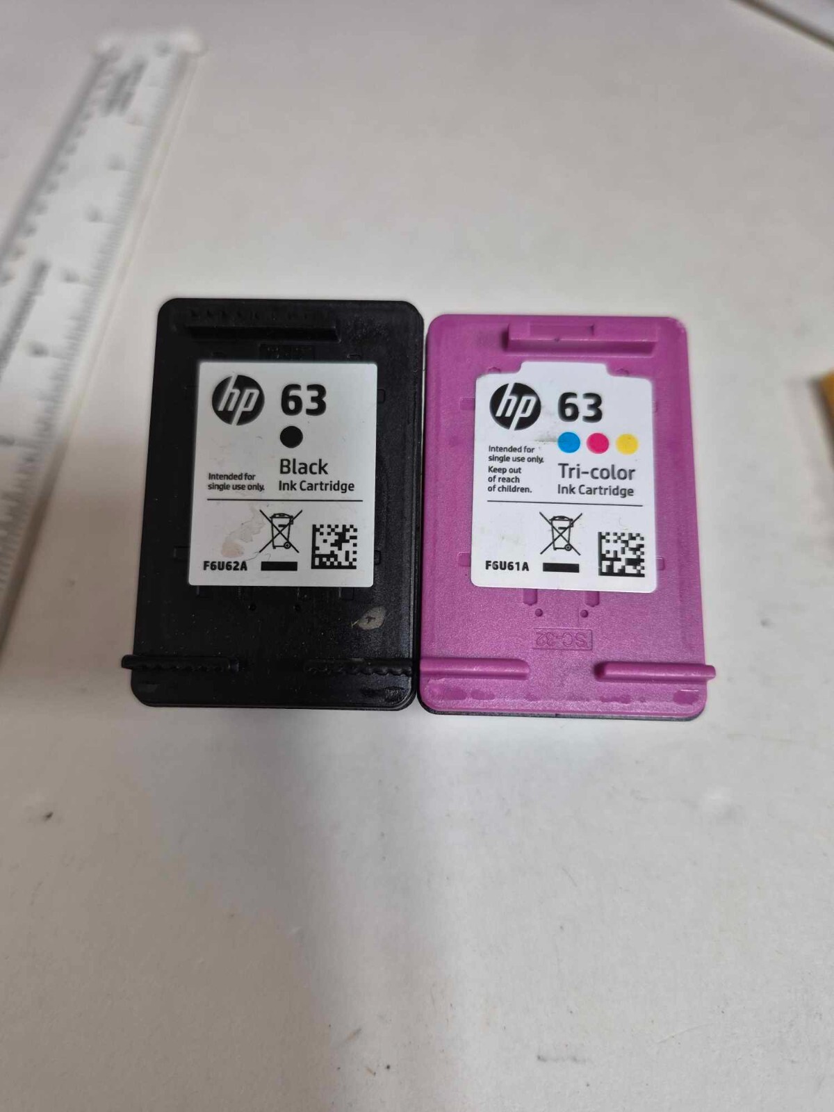 2 - Empty Used Virgin Genuine HP Ink Cartridges 1 (63) BLK; 1 (63) Tri ...