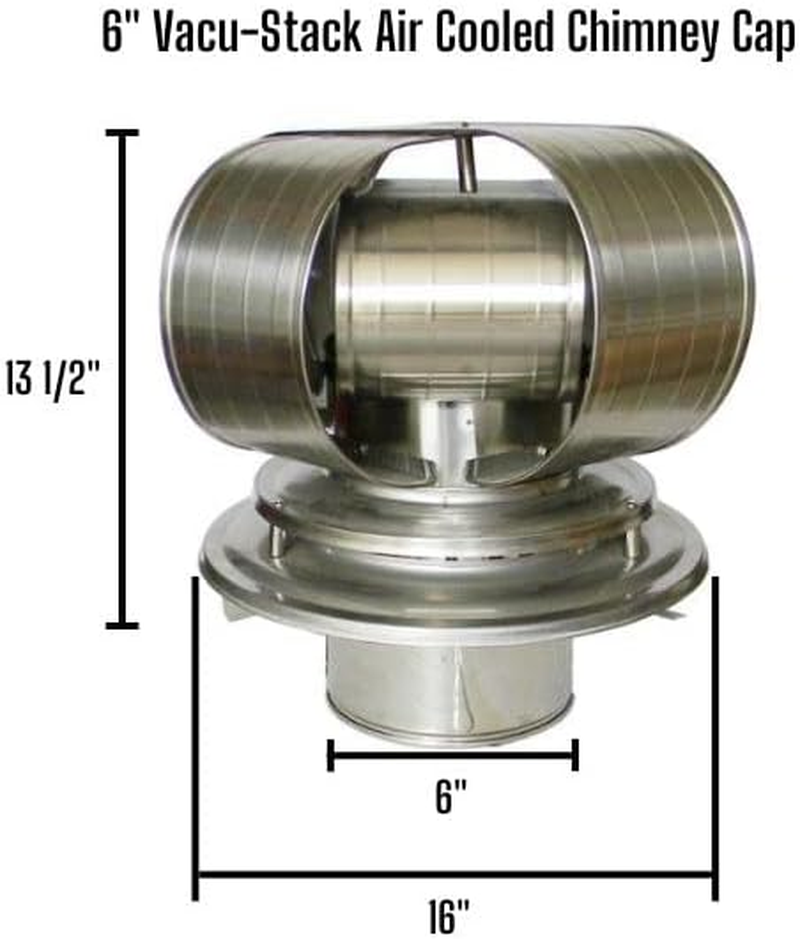 6” Stainless Steel Vacu-Stack Chimney Cap TDW for Air Cooled Chimney ...