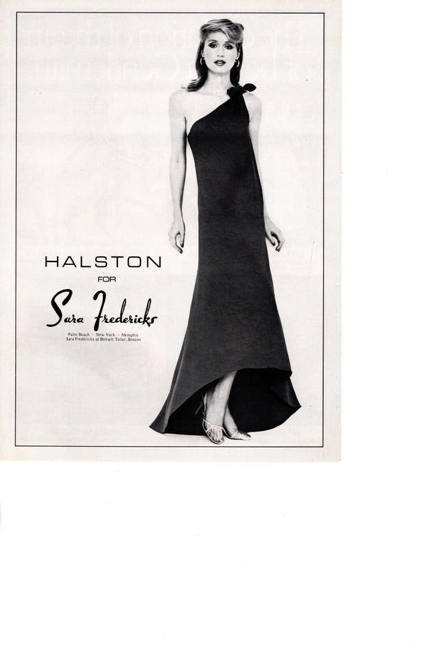 1979 HALSTON DRESS PRINT AD, SARA FREDRICKS, WOMENS CLOTHING PRINT AD ...