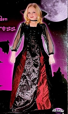 Girls M 8-10 Goth Maiden Vampiress Vampire, Red & Black Halloween ...