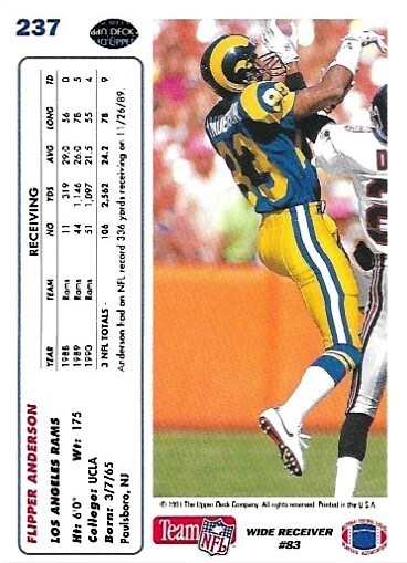 Flipper Anderson, 1991 Upper Deck, #237, Los Angeles Rams, | eBay